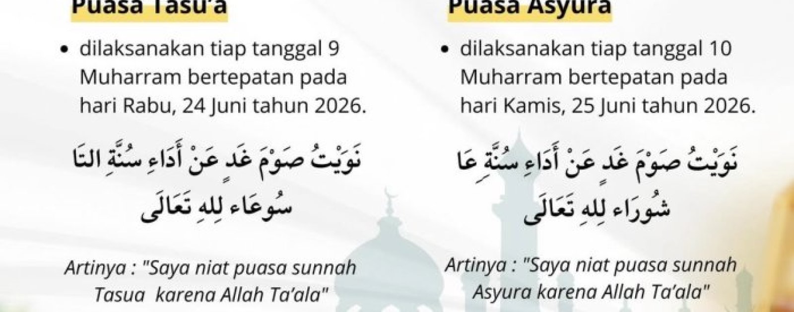 Panduan Niat dan Jadwal Puasa Tasua dan Asyura 2026